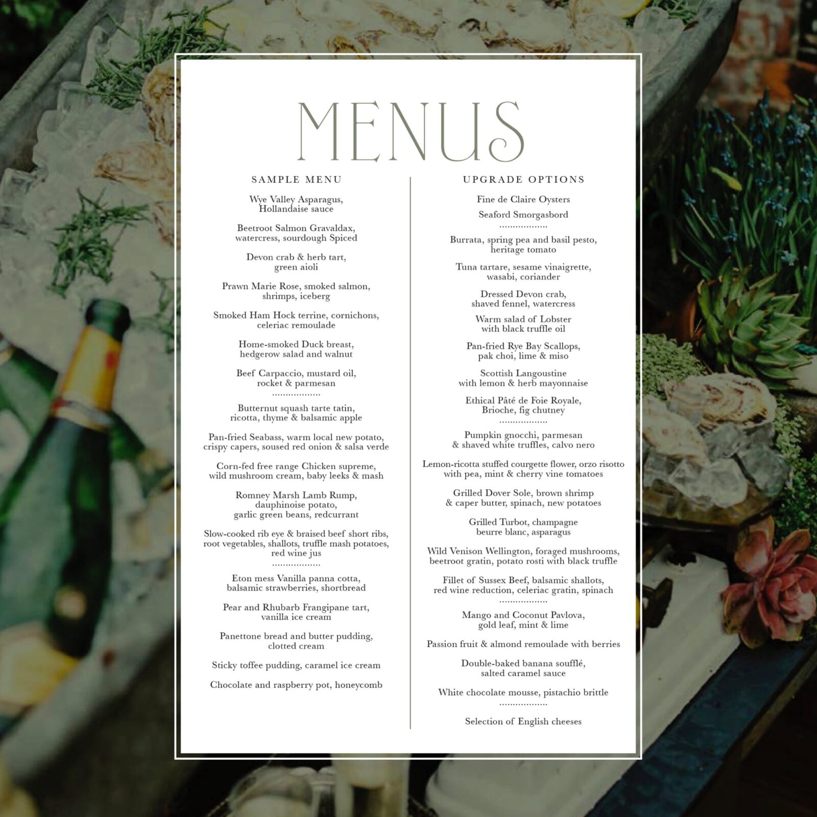Wedding Menus The George Hotel In Rye